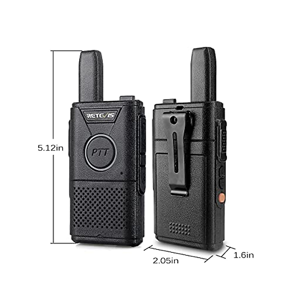 Retevis RT18 Rechargeable Walkie Talkies,Portable FRS Two-Way Radios,Dual PTT,Metal Clip,Small Mini Walkie-Talkie for Seniors Skiing Family Camping Elderly Easter Basket Stuffers for Kids(2 Pack)
