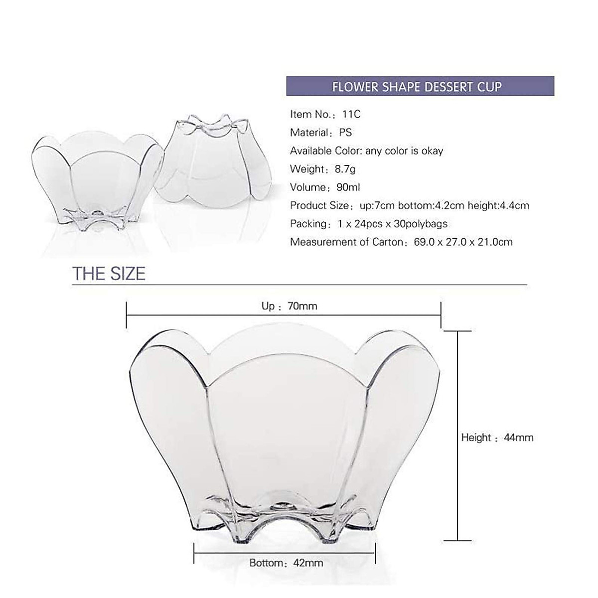 QXcom 100 Pcs 3 Oz 90ml Clear Ice Cream Dessert Bowls Plastic Disposable Flower Shape Dessert Cake Snack Bowl Cups Sundae Petal Dessert Bowls Salad Appetizer Serving Bowl Party Favor Wedding Bowls