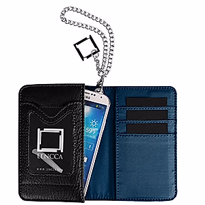 Lencca Kymira II Vegan Leather Smartphone Clutch Wallet Purse with Removable Chain Wrist Strap - Black/Marine