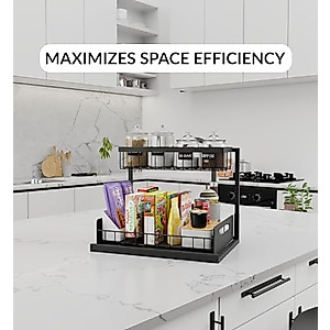 Under Sink Organizer and Storage for Kitchen Bathroom Cabinet - 2 Tier Slide Out Sink Shelf Cabinet Drawer - Store Large Items - No Drilling Rustproof Carbon Steel Shelf - Black - 1 Pack