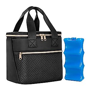 Fasrom Breastmilk Cooler Bag with Ice Pack Fits 6 Tall Baby Bottle Up to 9 Ounce for Milk Storage, Large Insulated Bottle Bag with Pockets for Nursing Moms Daycare or Travel, Black (Patent Design)