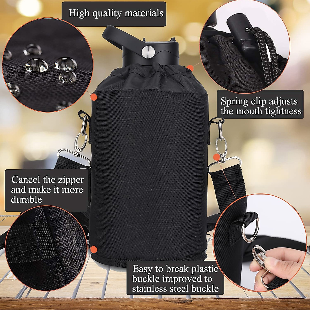 Water Bottle Insulated 64 oz- Straw lid and Auto Spout lid, Leak Proof, Vacuum Insulated, Large Metal Stainless Steel Water Jug Half Gallon Wide Mouth for Sports, Gym, Keep Cold 24H Hot 12H