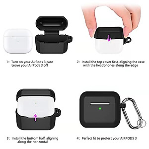 Doboli Compatible with AirPods 3 Case Cover for Airpods 3rd Generation Charging Case 2021 Silicone Protective Accessories Skin with Keychain （Front LED Visible） Square Black
