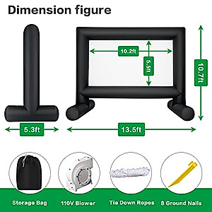 17 FT Inflatable Projector Screen with Blower, Indoor Outdoor Inflatable Projector Movie Screen for Party Games Backyard Home Theater, Easy Set up Blow Up Screen, Supports Front and Rear Projection