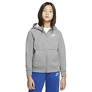 Nike Girl's NSW Full Zip Hoodie, Carbon Heather/White, Large