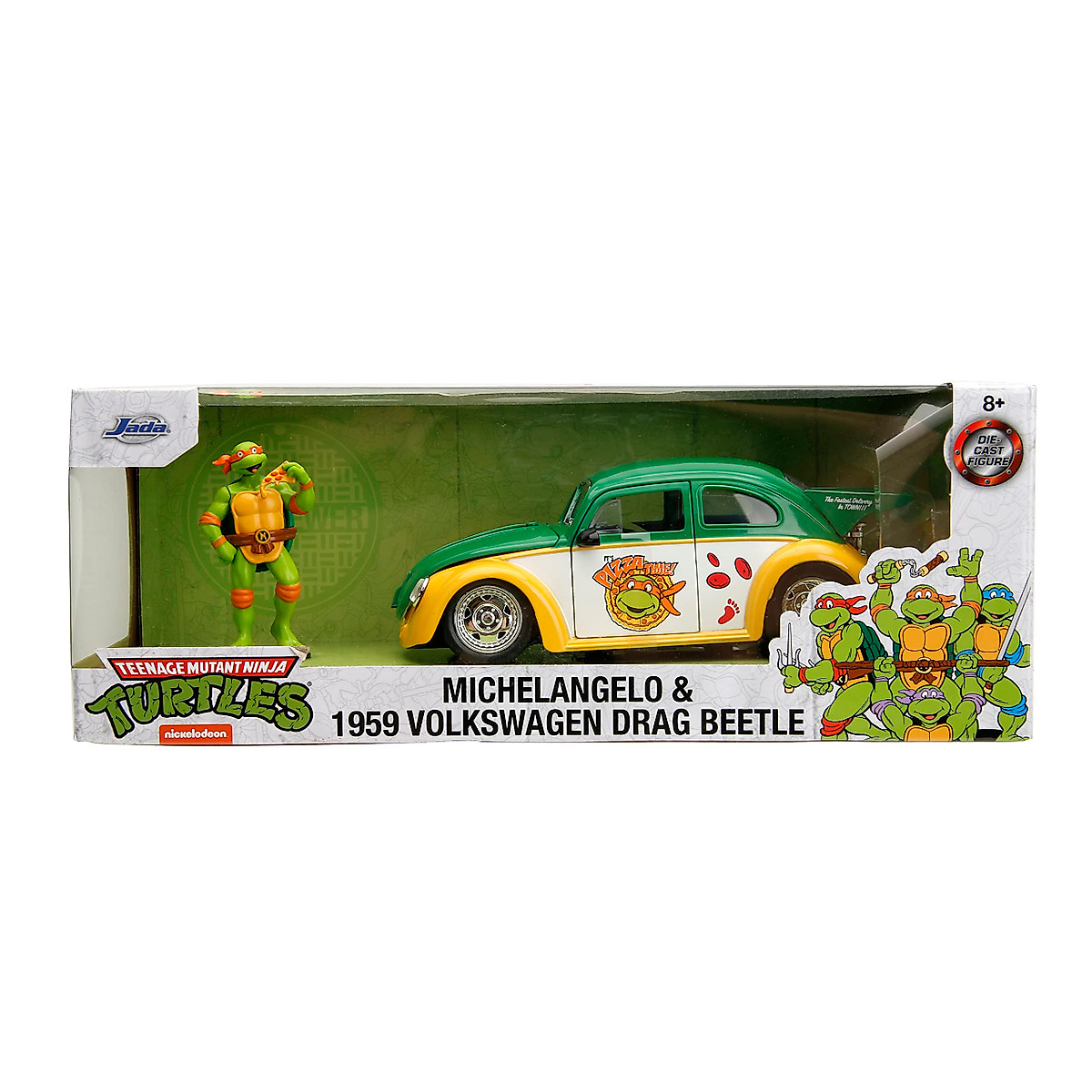 Jada Teenage Mutant Ninja Turtles 1:24 1959 Volkswagen Drag Beetle Die-cast Car & 2.75" Michelangelo Figure, Toys for Kids and Adults (33741)