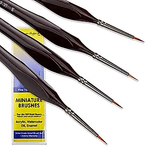 Small Paint Brush Miniature Brushes. Fine Tip Series 4pc 000 Paintbrushes Set for Art Watercolor Acrylics Oil - Model Craft Warhammer Airplane Kits Nail Paint by Numbers Micro Detail Hobby Painting