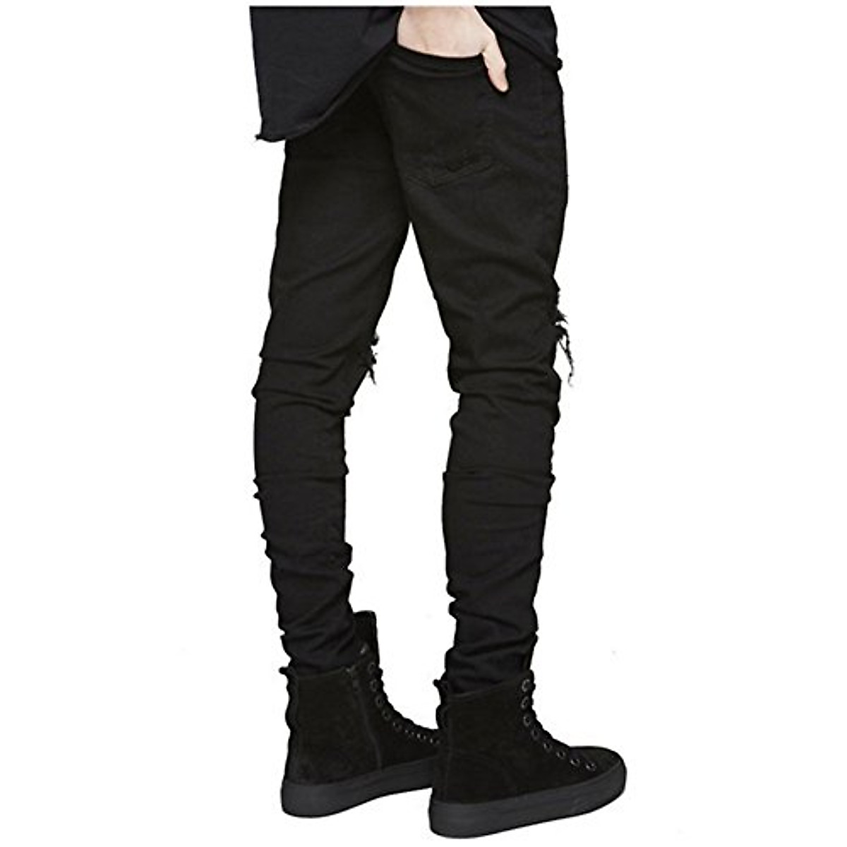 LONGBIDA Men's Slim Fit Ripped Stretch Skinny Jeans for Men, Distressed Tapered Leg Fashion Pants, Black, 42