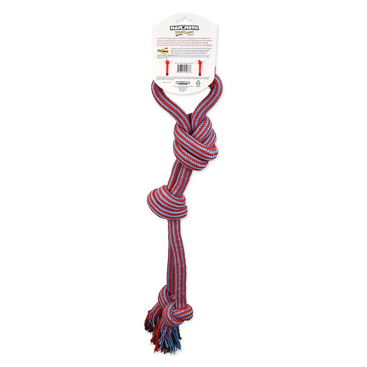 Mammoth Pet Products 25077F Mammoth Flossy Chews Extra Large Twin Tug with Handle, 24", Assorted Multicolor