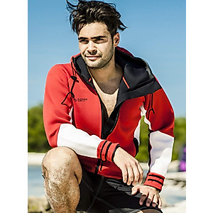 Unisex PRO Neoprene Jacket Wetsuit Hoodie - Waterproof Wind Sailing Fishing Surf Jackets for Men and Women (Red, XXL)