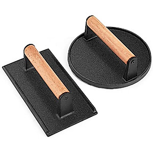 Leonyo 2Pcs Smash Burger Press, Bacon Press for Griddle, Round Cast Iron Grill Press for Flat Top Grill, Rectangular Hamburger Smasher for Griddle, Food Meat Press for Steak, Sandwich, Nonstick Pan