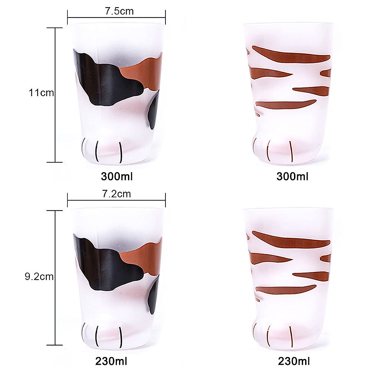 Cat Paw Cup，Cat claw Cup Milk Glass Frosted Glass Cup Cute Cat Foot Claw Print Mug Cat Paw for Coffee Kids Milk Glass Cups Tumbler Personality Breakfast Milk Cup (color 1+color 2)