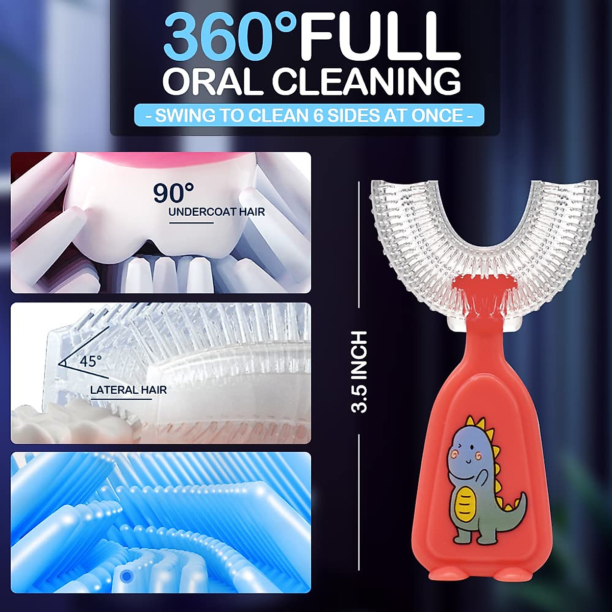 redini U Shaped Toothbrush Kids,Cute Manual Toothbrush with U-Shaped Bristles Food Grade Silicone Toothbrush Head for Kids 2-6 Years (Pink) 3.5x1.5x0.3''S