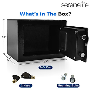SereneLife Safe Box, Safes and Lock Boxes, Money Box, Safety Boxes for Home, Digital Safe Box, Steel Alloy Drop Safe, Includes Keys