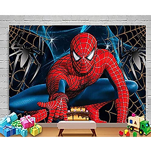 REAGTUGHT 7x5ft Superhero Spiderman Photography Backdrops Superhero Super City Decoration Boys Kids Birthday Party Banner Photo Background Baby Shower Cake Table Studio Booth Props