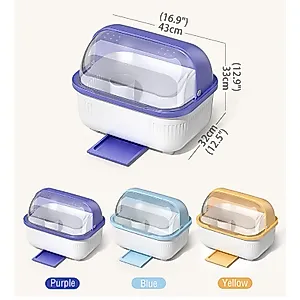 CAKERS Drain Rack Dish Bowl Drying Rack|Plate Storage Drainer Holder Organizer|Plastic Tableware Holder with Lid Cover for Restaurant Kitchen Home,Blue,43x32x33cm(16.9x12.5x12.9in)