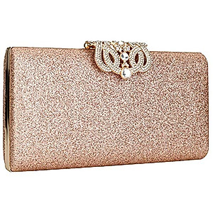 Womens Glitter Evening Bag Bling Cocktail Party Sequin Handbag Prom Party Wedding Purse (Rose gold color)