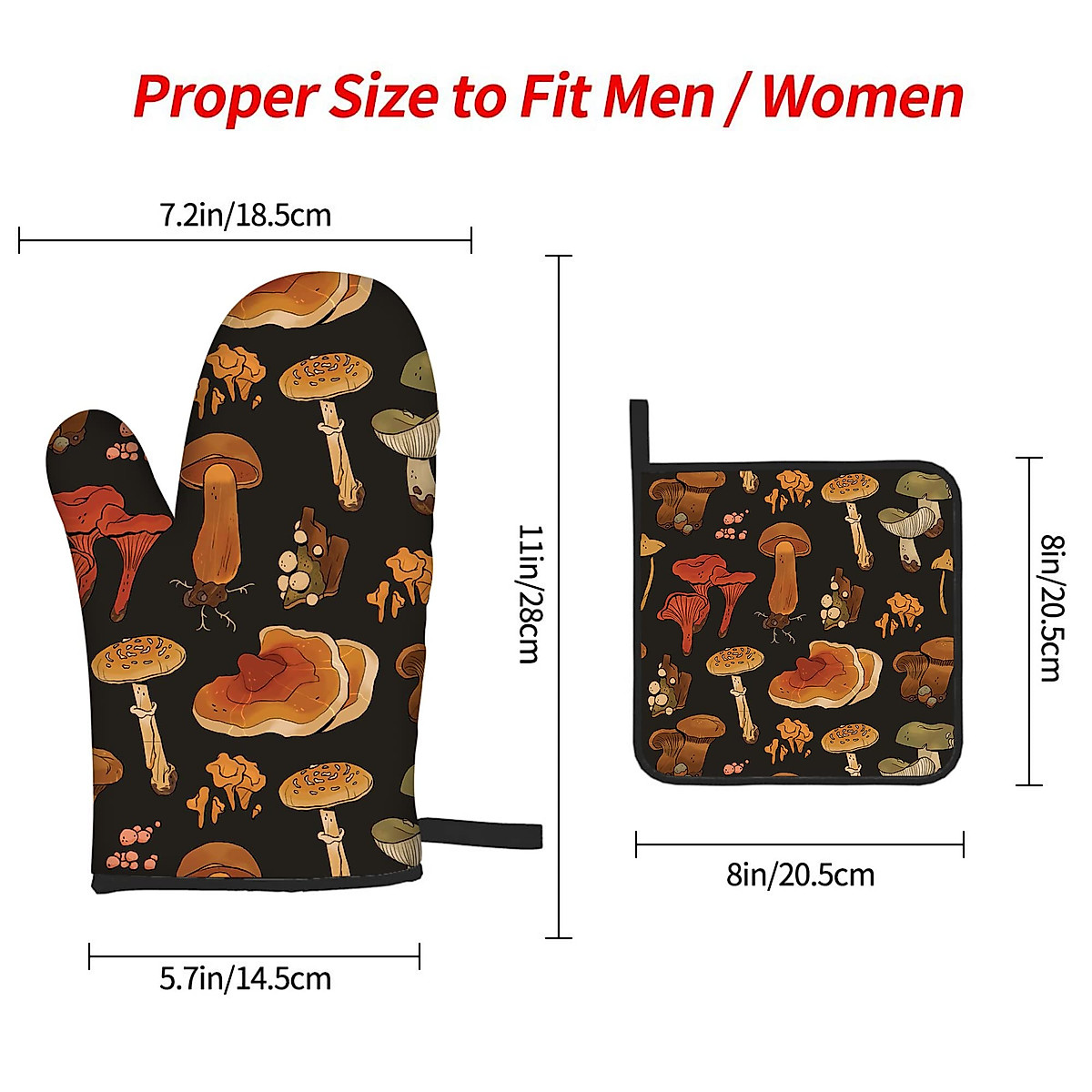 Mushroom Oven Mitts and Pot Holders Sets, Funny Kitchen Heat Resistant of 500 Degrees, Pure Cotton Hot Pads and Oven Mitts Sets for Baking,Cooking,BBQ Grilling(3Pcs Set)…