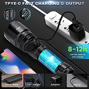 Rechargeable Flashlights High Lumens, 150000 Lumens Super Bright Tactical Flashlight One Click Off, IPX6 High Powered Flashlight USB Powerful Handheld Flash Light for Emergencies, Camping, Hiking