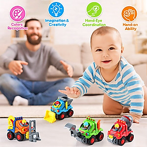 6PACK Baby Toy Cars for 1 Year Old Boy Construction Vehicle Friction Powered Cars Toddler Toys for 1 2 3 Year Old Boy Push & Go Cars Toy Trucks for Toddlers 1-3 Baby Toys 12-18 Months Boys Girl Gift