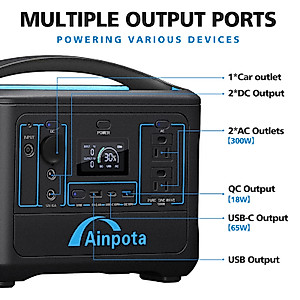 Ainpota Portable Power Station 600W/568Wh Power Station with AC Outlets & LED Flashlight Fast Charging by Solar Generator Backup Lithium Battery for Home and Outdoor Camping Adventure