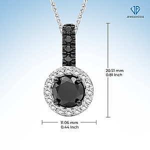 JEWELEXCESS Diamond Halo Pendants – 2.00CTW Black & White Diamond Halo Pendant, Sterling Silver Pendant Band – Black Pendant Diamond Pendants for Women – Birthday Gifts