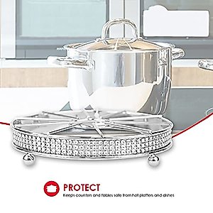 Home Basics Pave Round Non-Skid Trivet | Ornate Design | Diamond Band Around Base | Keep Counter Tops Safe from Scratches | Compact Size for Maximum Counter Space