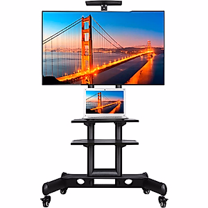 Yaheetech Mobile TV Stand with Wheels, Adjustable Rolling TV Cart for 32 to 75 inch LCD LED Screen TV w/Storage Shelves and Heavy Duty Base, Holds up to 110 Lbs, Max VESA 600x400mm