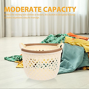 Luxshiny Small Plastic Laundry Hamper Portable Dirty Clothes Basket with Carry Handles for Clothes Bedroom Storage Organization Beige
