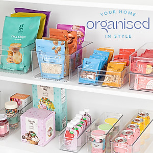 primebox 6 Pack Clear Plastic Organizer Bins with Handles for Home Organization. Storage Containers for Organizing Fridge, Freezer, Cabinet. Pantry, Great for Kitchen, Garage, Laundry Room. 10"x8"x5"