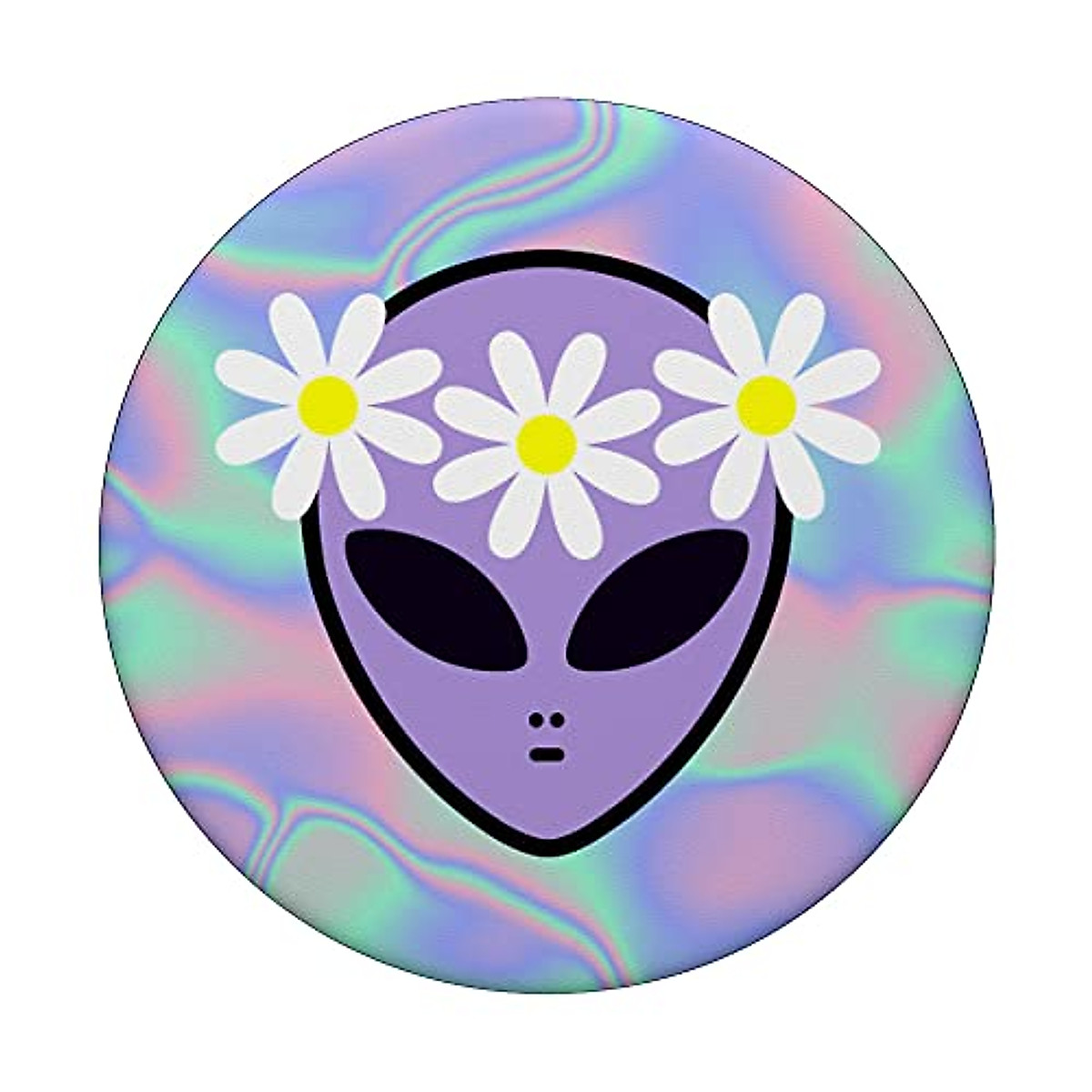 Cute Alien Face Head Hippie Flower Crown Pastel Cyber Y2K PopSockets Swappable PopGrip