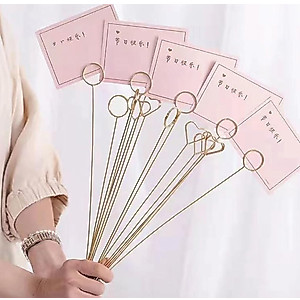 20 Pcs Golden Metal Wire Floral Place Card Holder Flower Picks Sticks Clip Round Photo Memo Note Holder Picks Clay Cake Accessories for Wedding Birthday Party(13 Inch)