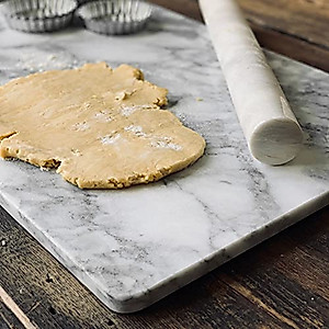 Diflart Natural Marble Pastry White Cheese And Cutting Serving Board with Non-Slip Feet 16x20 Inch Carrara Bianco Christmas | Thanksgiving Gift