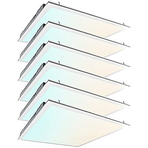 2x2 FT LED Light Flat Panel, 20/30/40W, Color Temperature Selectable 3K | 4K | 5K, Dimmable Recessed Drop Ceiling Lights, 2500/3750/5000 Lumens, Lay in Fixture for Office, 120-277V, UL DLC(6 Pack)