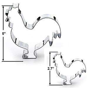 Rooster Farm Animal Cookie Cutter 2 Piece Set, Premium Food-Grade Stainless Steel, Dishwasher Safe (Rooster 2 Pc Set)