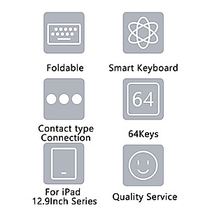 Smart Keyboard for Ipad pro, 12.9in Portable Tablet Intelligent Carrying Foldable Ultra-Slim Keyboard with 64 Keys for Ipad Pro 2nd Generation & 1st Generation