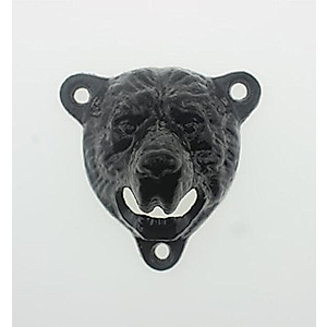 Wall Mounted Bottle Opener, WISH HALLY WOOD Cast Iron Wall Mount Bear Teeth Bite Bottle Cap Opener With 3 Matching Screws