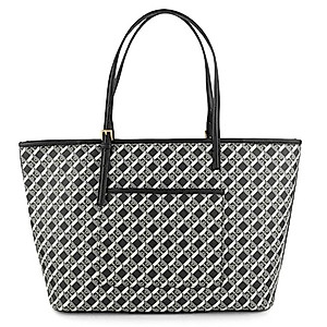 Tory Burch 143364 Geo Logo Black/Grey/White With Gold Hardware Women's Large Top Zip Tote Bag