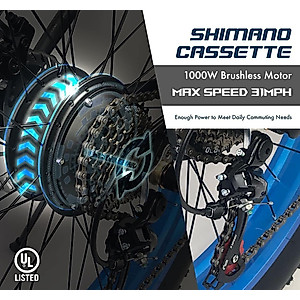 YinZhiBoo Electric Bike for Adults,Fat Tire Ebike 1000W Electric Mountain Bike Up to 31MPH,26" Electric Bike Long Range with UL 48V/17.5Ah Removable Battery, 21-Speed