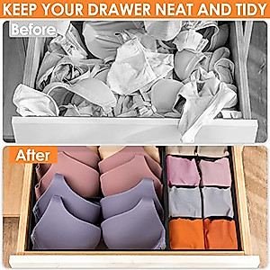 Criusia 4 Pack Sock Underwear Organizer Dividers, 44 Cell Drawer Organizers for Clothing, Foldable Closet Organizers and Storage for Bras, Socks, Underwear, Ties (Black)