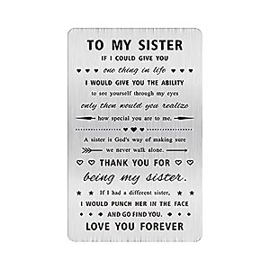 Alotozo Thank You for Being My Sister Wallet Card, Sister Bday Gifts, Engraved Card for Sisters from Brother, Christmas