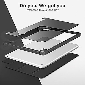 DTTOCASE Case for iPad 9th / 8th / 7th Generation 10.2 inch Released in 2021/2020/2019, Matte Slim Hard Back, Soft TPU Frame, Pencil Holder and Auto Sleep/Wake Cover for iPad 9/8/7 Gen - Black