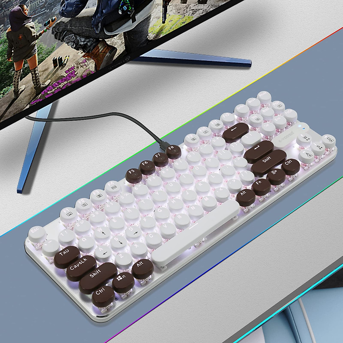 Z-66 Mechanical Gaming Keyboard, Rainbow LED Backlit, Fashionable PBT Keycaps, TKL 87Keys for Windows PC Gamer and Office (Red Switch)