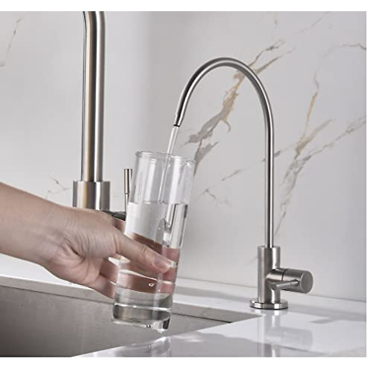 Apaix Drinking Water Faucet Brushed Stainless Steel, Kitchen Water Purifier Faucet for Non-Air Gap Reverse Osmosis Water Filtration System