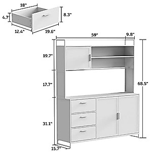 DiDuGo Hutch Storage Cabinet with Drawers & Iron Doors for Kitchen Pantry, Buffet Cabinet with Metal Frame, for Hallway Deep Walnut (59”W x 15.7”D x 68.5”H)