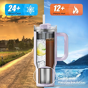 ZUWOZU 40oz Tumbler with Handle, Insulated Tumbler with Straw and Spout Lid, Coffee Mug Stainless Steel Travel Mug Cup for Water, Tea or Iced Coffee, Keeps Cold for 24hrs or Hot for 12hrs, Leak-proof