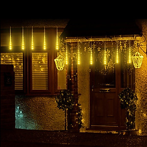 ULERSP Christmas Meteor Shower Rain Lights Extendable, 30cm 8 Tube 192 LEDs Falling Rain Drop Lights, Waterproof Icicle Lights for Outdoor Garden House Window Xmas Tree Decoration (Warm White)