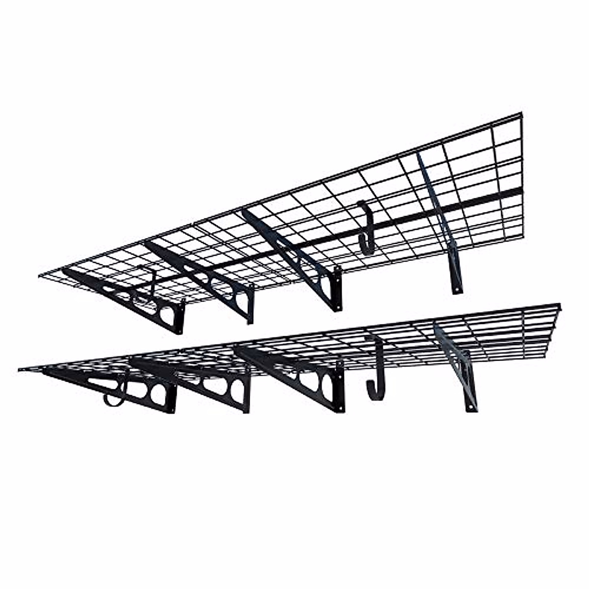 FLEXIMOUNTS 2-Pack 2x6ft Garage Shelving with Hooks 24-inch-by-72-inch Wall Shelf Garage Storage Racks Floating Shelves, Black