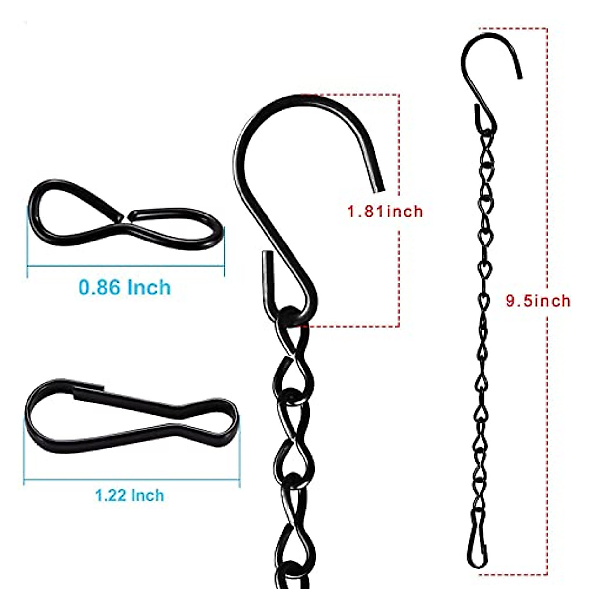 6 Pack Hanging Chains, 9.5 Inch Extra Large Heavy Duty Long Hanging Chain (Long Hanging Chains with Hooks and Clip Detachable) for Hanging Bird Feeders, Garden Plant Hangers, Decorative Ornaments