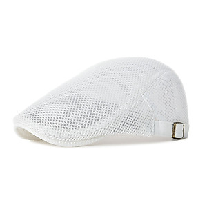 VOBOOM Men Breathable Mesh Summer Hat Adjustable Newsboy Beret Ivy Cap Cabbie Flat Cap (White)